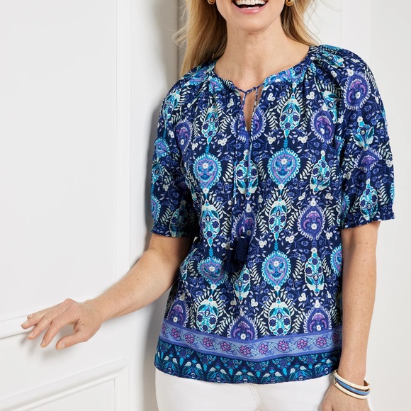 Talbots | Tops | Talbots Mp Blue Floret Medallion Boho Peasant Preppy ...